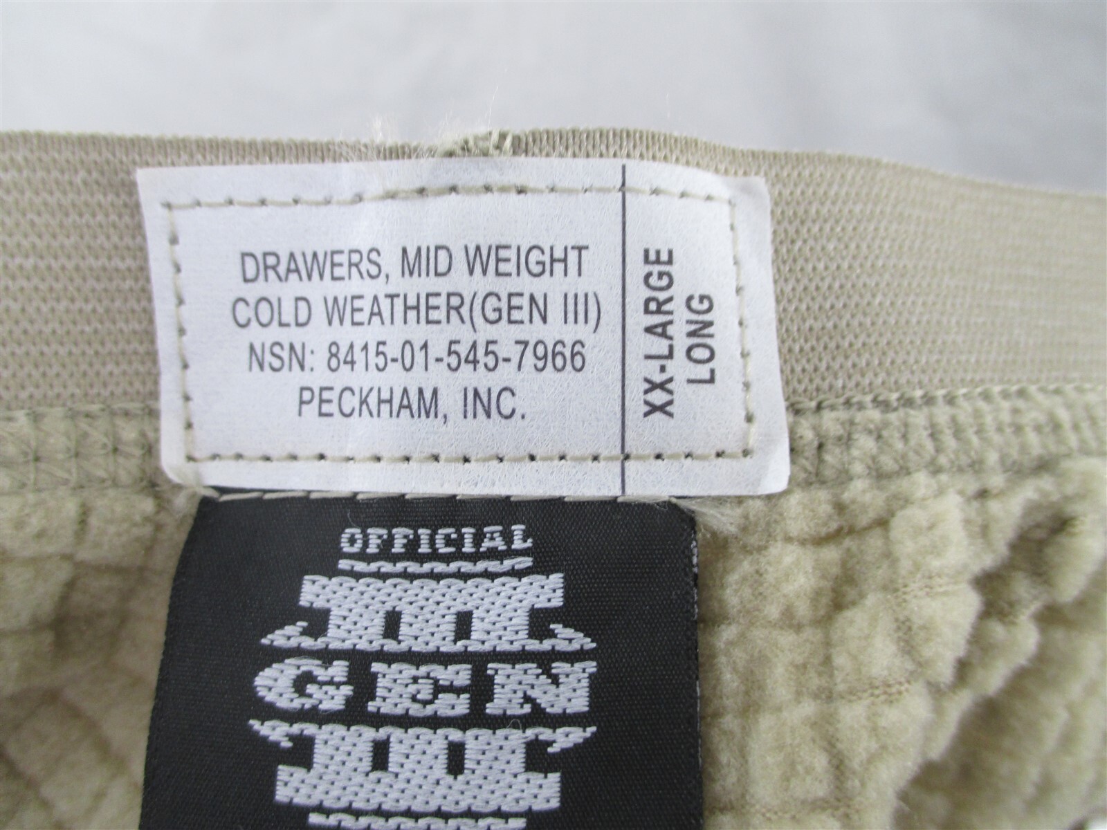 Gen 3 Level 2 XX-Large Long Grid Fleece Mid-Weight Drawers ECWCS Army ...