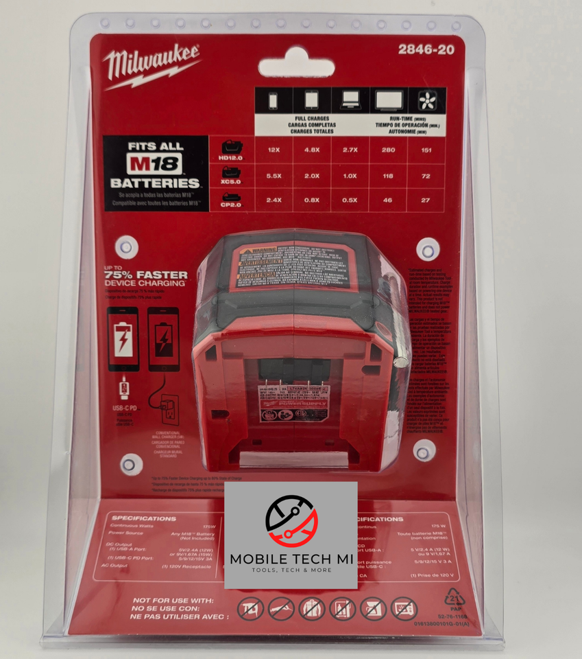SEALED Milwaukee M18 TOP-OFF 2846-20 175 Watt Power Supply USB 18V ...