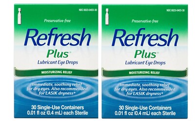 Refresh Plus Lubricant Eye Drops Preservative-Free, 30 Ct Pack 2 Exp 9/ ...