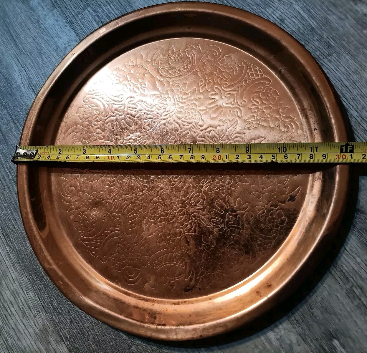 12-1/8" Round VTG Princess House Etched Copper Serving Tray Floral ...