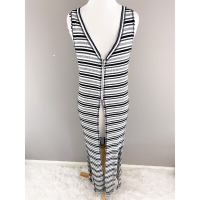 We the Free Black White Stripe Zipper Front Maxi Length Duster V-Neck ...
