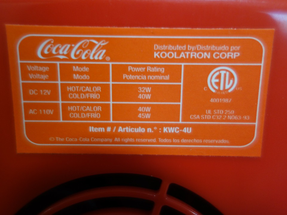 Koolatron #KWC-4U Retro Coca-Cola 6-Can Portable Mini Fridge Cooler AC ...