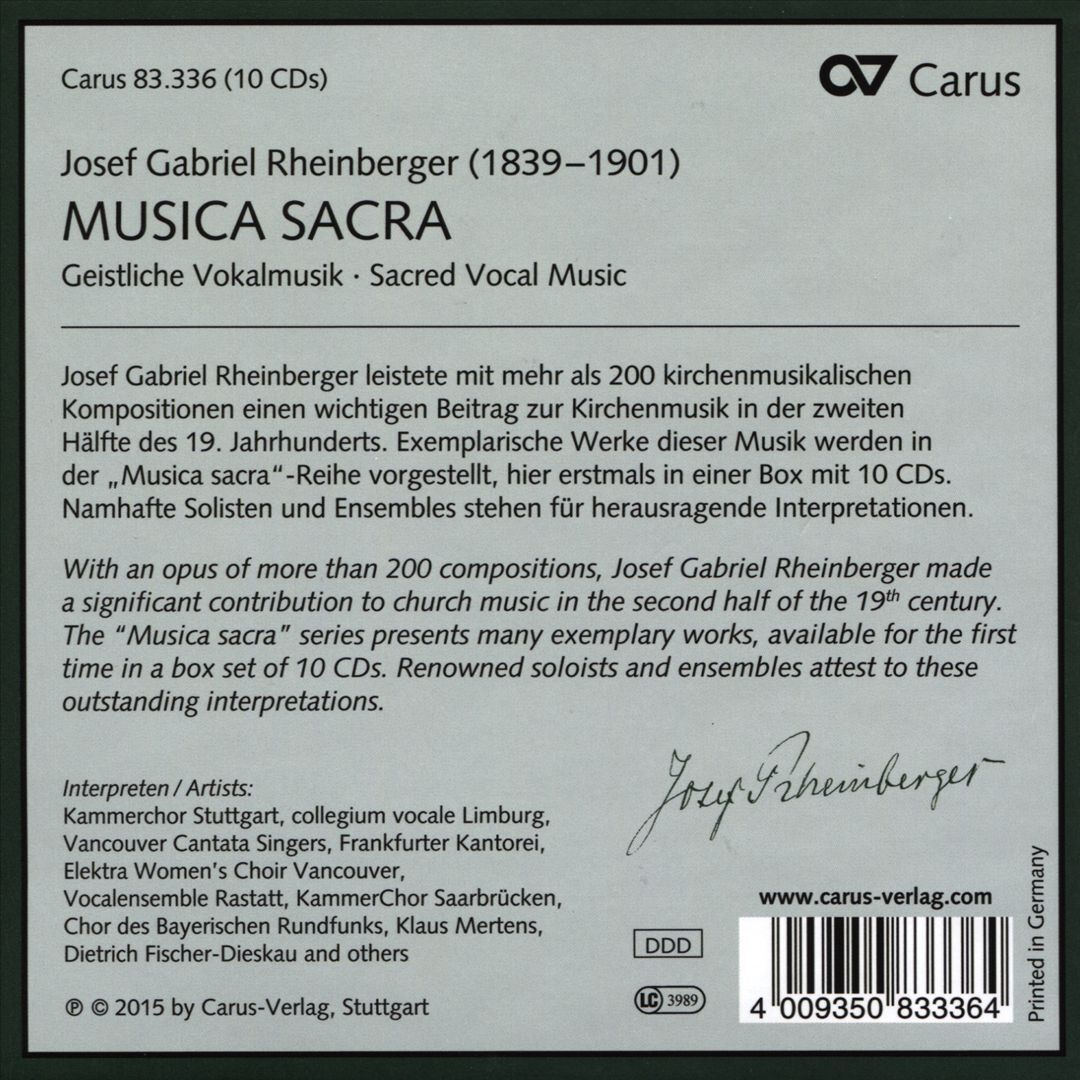 JOSEF GABRIEL RHEINBERGER: GEISTLICHE VOKALMUSIK NEW CD 4009350833364 ...