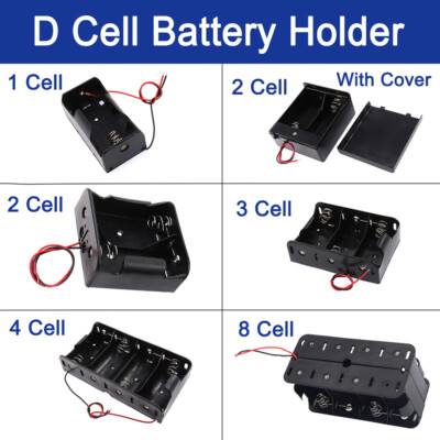 D Cell Battery Holder Case 1 2 3 4 8 x Black Plastic Cell Enclosed Box ...