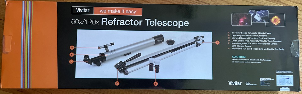 Vivitar TEL50600 60X/120X Telescope Refractor w Tripod Black ...