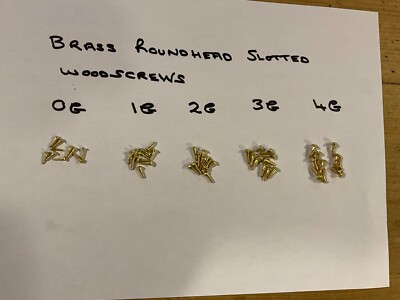 Small / Tiny Brass Round Head slotted wood screws size gauge 0G 1G 2G ...