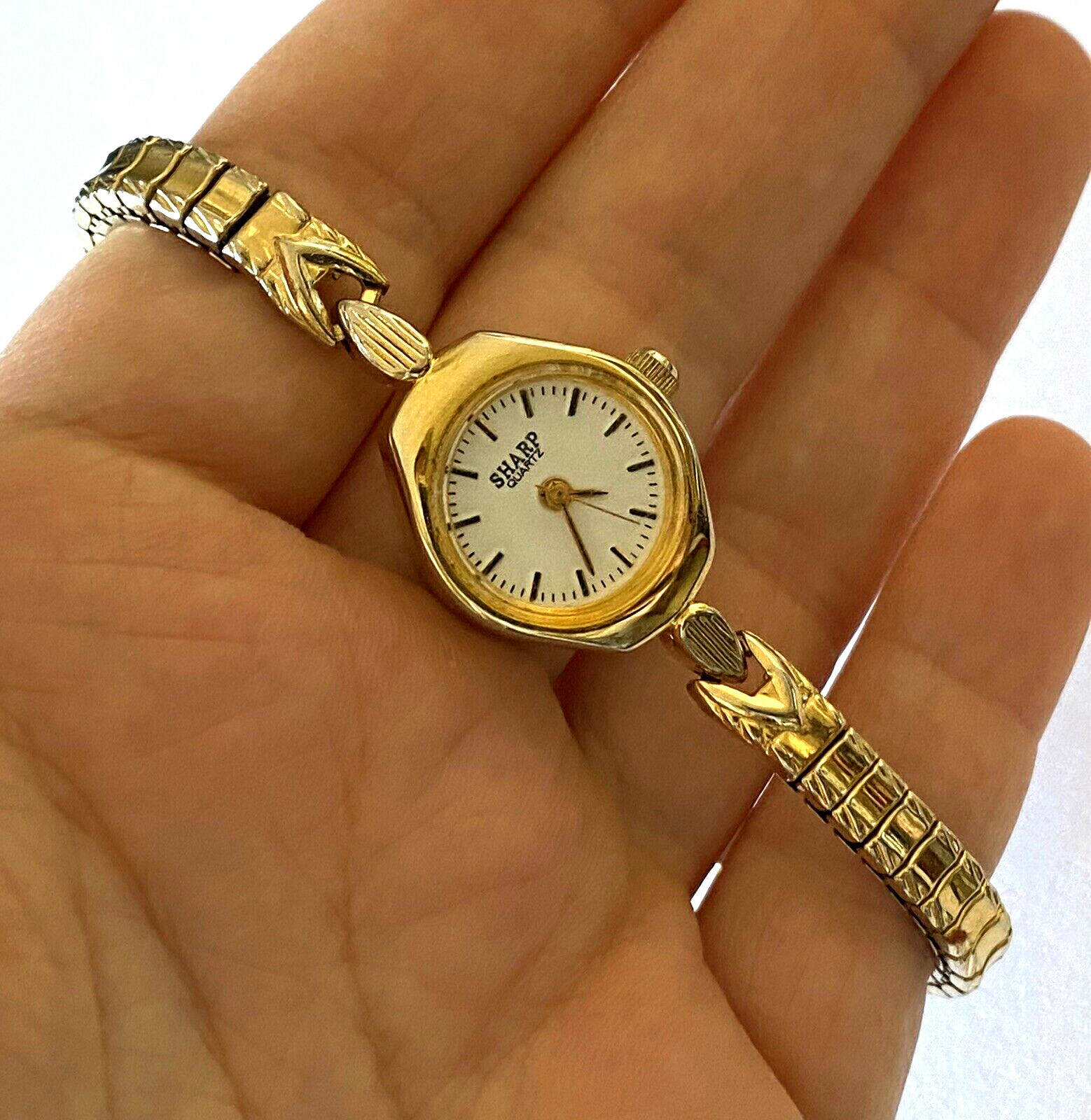 Sharp 343611 Japan Movt Gold Tone Quartz White Dial Wrist Ladies Watch ...
