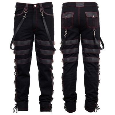 Gothic Men’s Steampunk Pants Black Gothic Vintage Cotton Gens Trouser ...