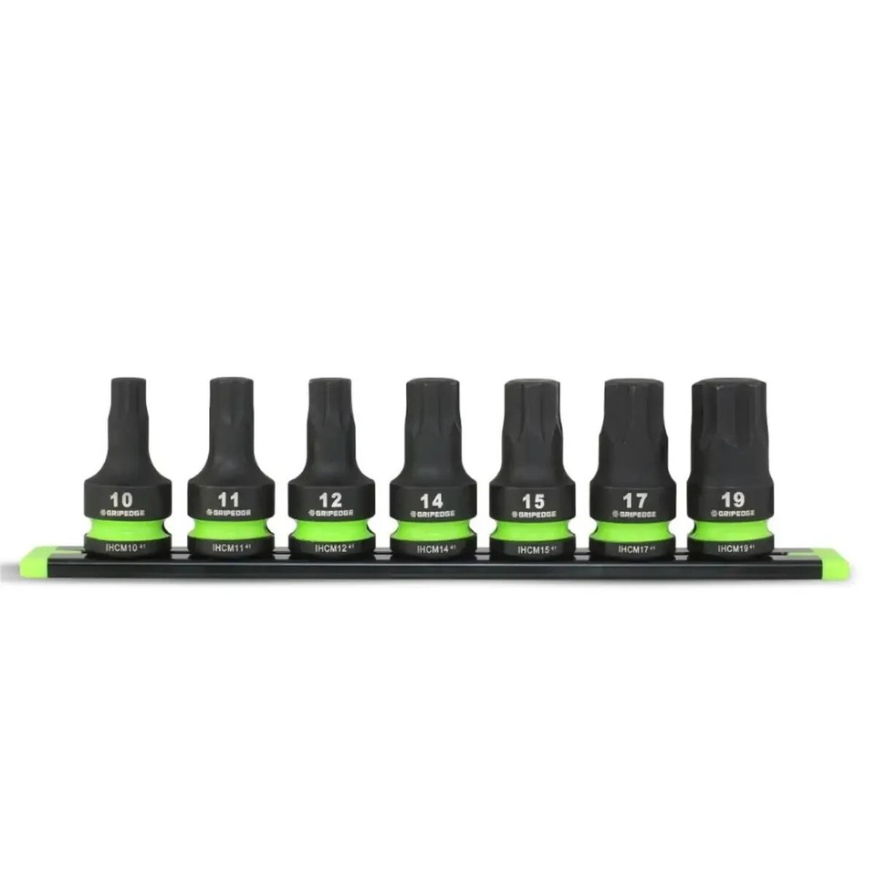 Grip Edge 1/2" dr Metric RPT Impact Hex Bit Socket Set w/ Rail 10-19mm ...