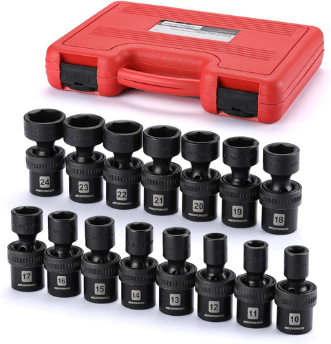 15-Piece 1/2" Drive Shallow Universal Impact Socket Set 6 Points Metric ...