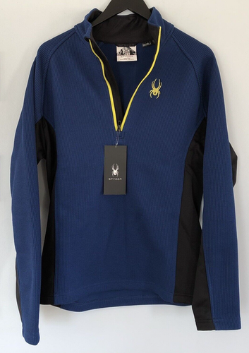 Spyder Core Sweater Men's MEDIUM Blue 1/4 Zip Thermal Waffle Knit ...
