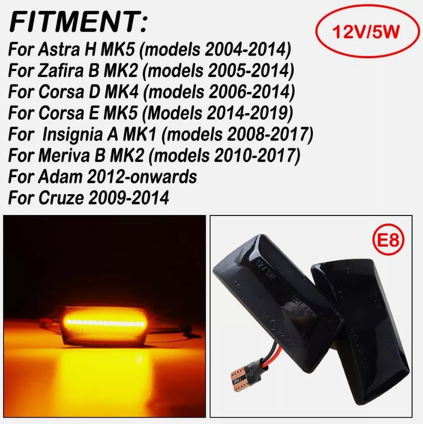 2x For Adam Corsa D E Astra H GTC VXR Black Dynamic LED Side Indicator ...