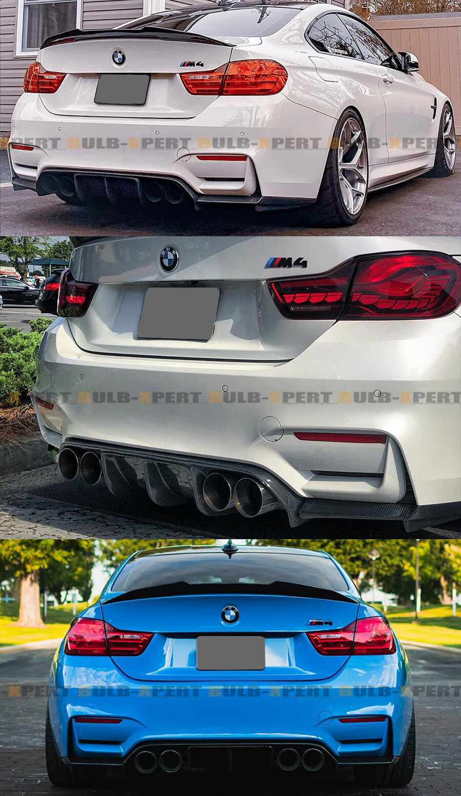 FOR 2015-19 BMW F80 M3 F82 M4 CARBON FIBER REAR BUMPER BIG DIFFUSER 3PC ...