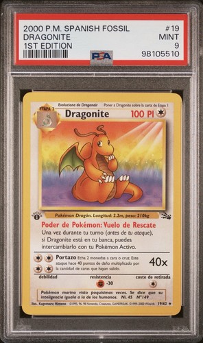 2000 Pokemon SPANISH 1st Edition Fossil Dragonite Non Holo 19/62 PSA 9 ...