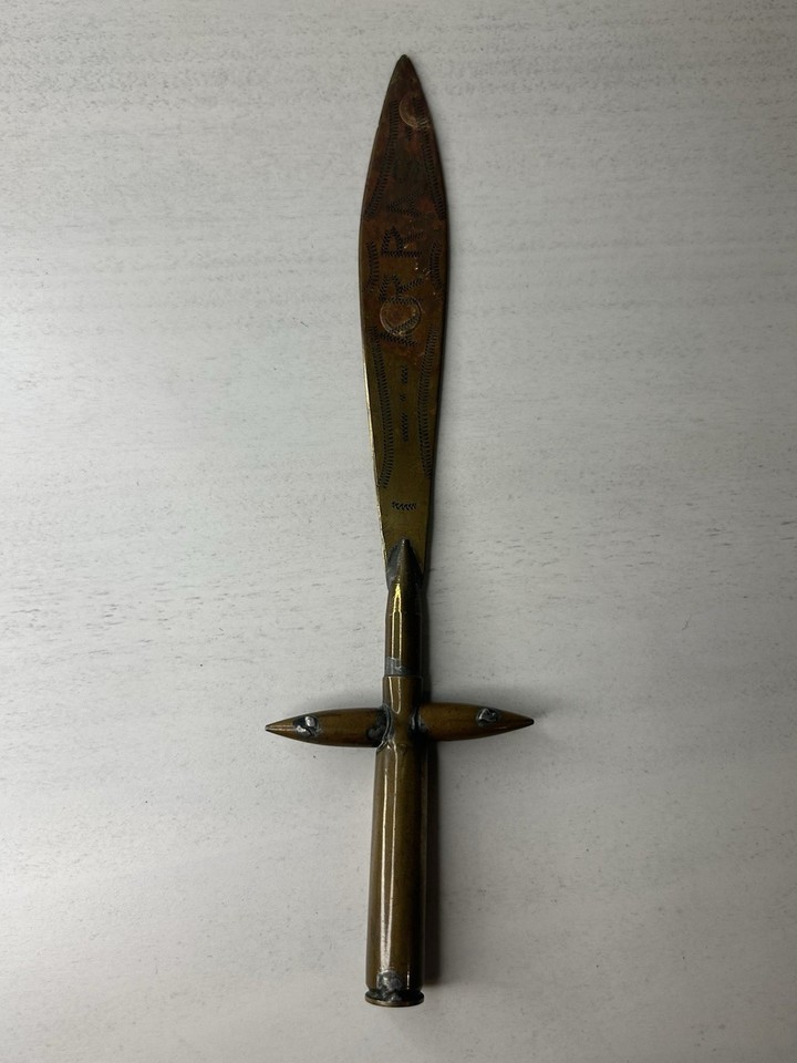 WWI Trench Art Brass Letter Opener Knife ARRAS Antique Battle Souvenir ...