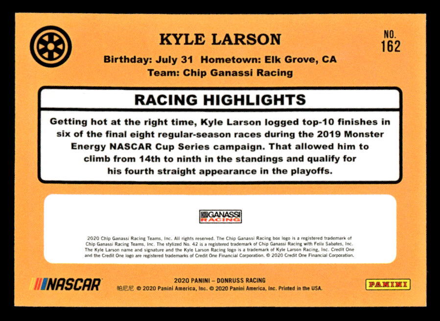 2020 Donruss #162 Kyle Larson Black Numbers #/42 | eBay