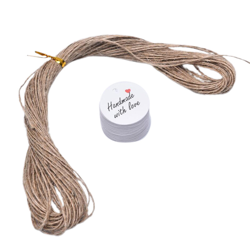 100Pcs Thank you Tag Craft Paper Hang Tag Label with 20m jute Wedding ...