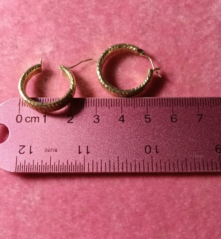 14K Solid Yellow Gold Hoops Hammered Look 23 mm Round Snap Back | eBay