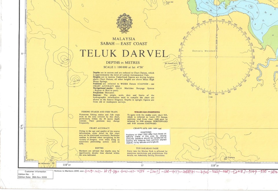 Admiralty 1680 Malaysia Sabah East Coast Teluk Darvel Map Chart Marine ...