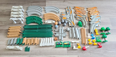 Fisher Price Geotrax Lot 81 Pieces Train Tracks Signs Trees Boulders ...