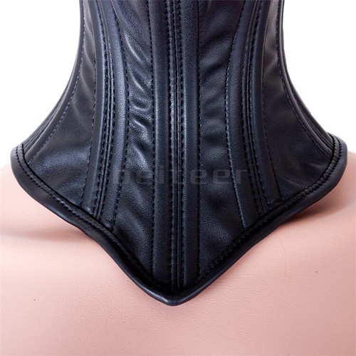 PU Leather Locking Neck Corset Collar Posture Harness Cosplay Binding ...