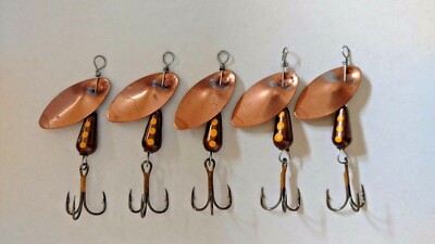 5 size 6 custom Fishgrub spinners copper blade over copper color ...