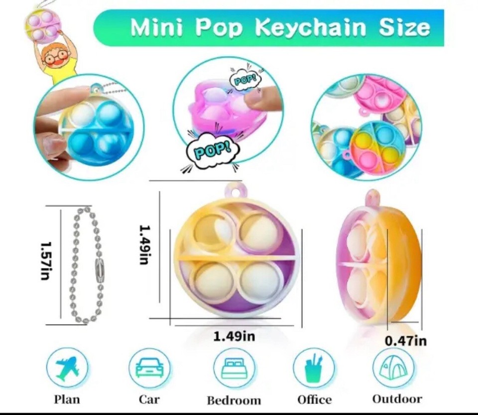 Pop Fidget Keychain It Mini Fidget Toys Bulk 30 Pack Party Favors for ...