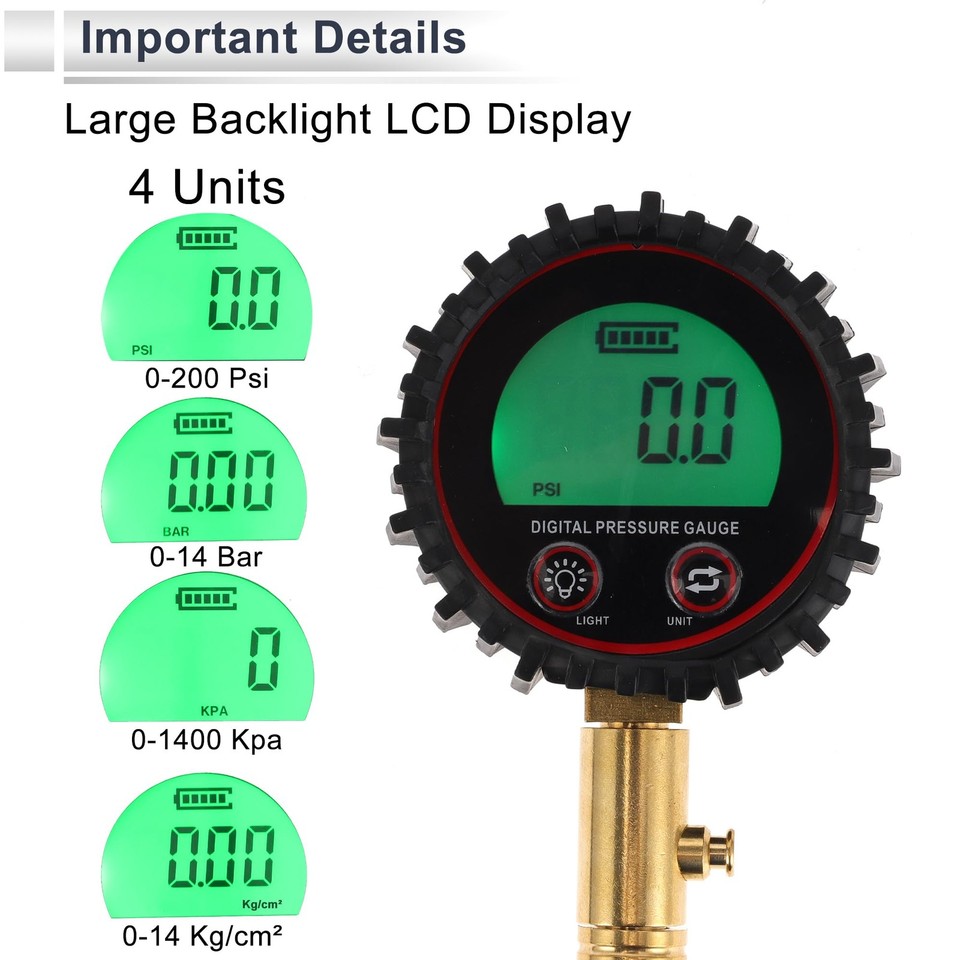 Tire Pressure Gauge 0-200 PSI 2.76 inch Digital Air PSI Meter for Truck ...