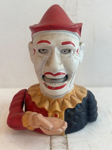 Vintage Cast Iron Humpty Dumpty Jester Clown Mechanical Coin Bank ...
