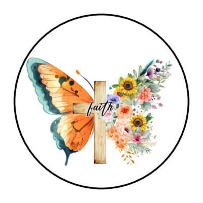 30 FAITH STICKERS ENVELOPE SEALS LABELS 1.5" ROUND BUTTERFLY CROSS ...