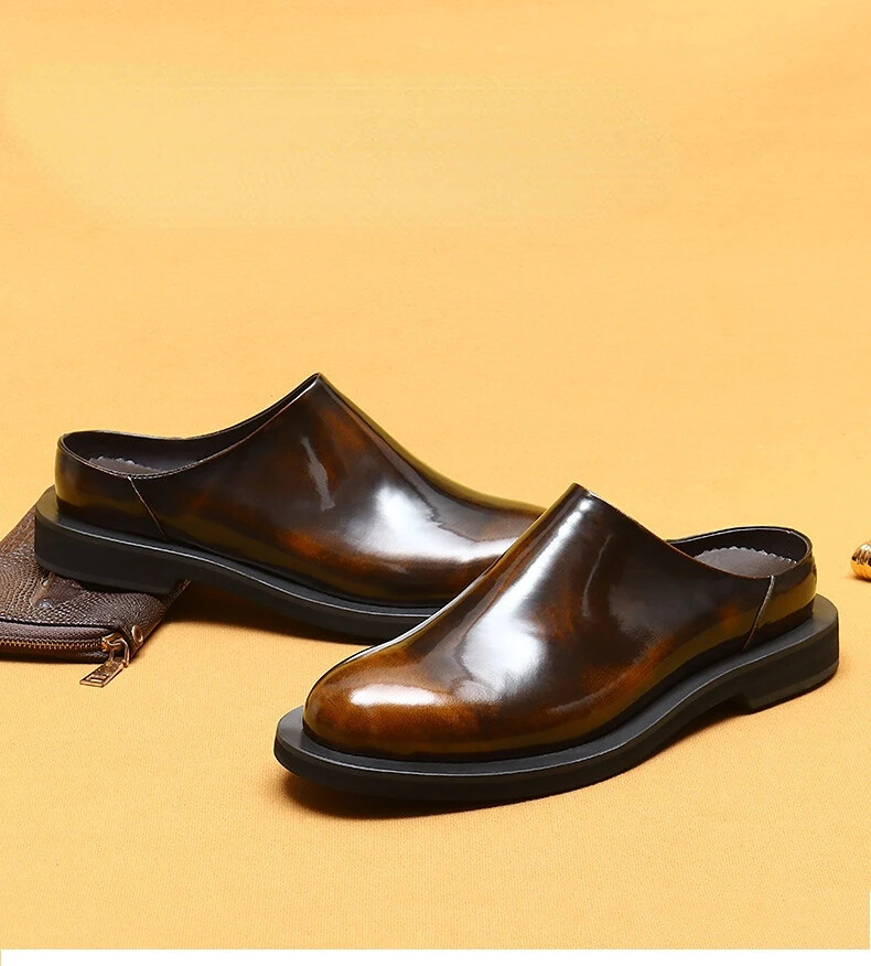 Luxury Patent Leather Men Half Shoes Slippers Summer Sandal Slip On ...
