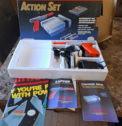 Original Nintendo NES Action Set Console Box, Inserts, Controllers ...