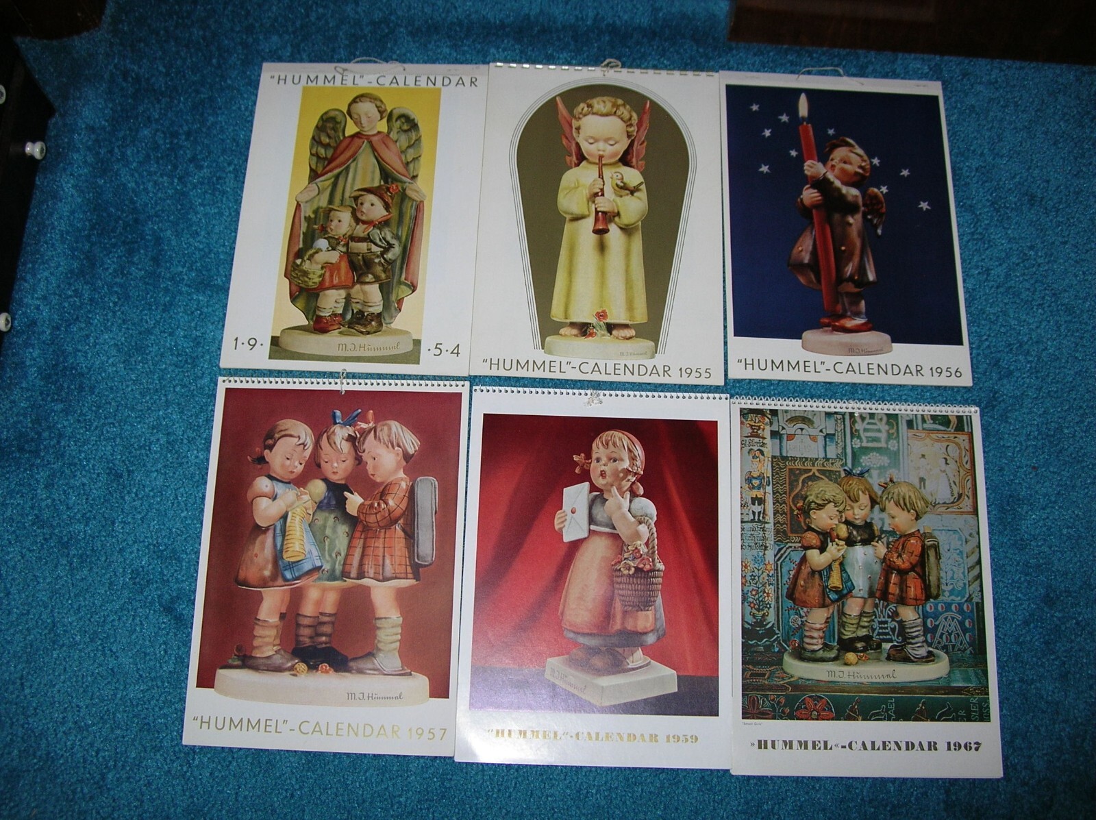 Set of 6 VINTAGE "HUMMEL" FIGURINE CALENDARS 1954, 55, 56, 57, 59 & 67 ...