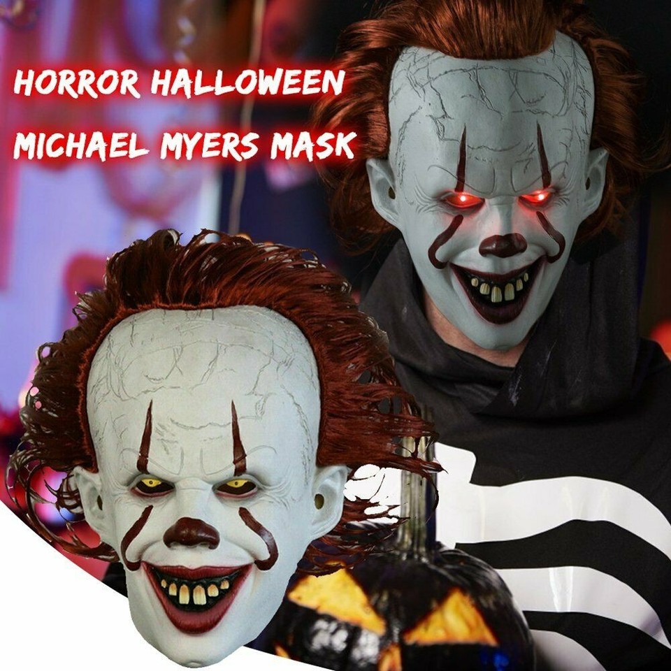Adults Men Pennywise IT Clown Mask Deluxe Latex LED Halloween Cosplay ...