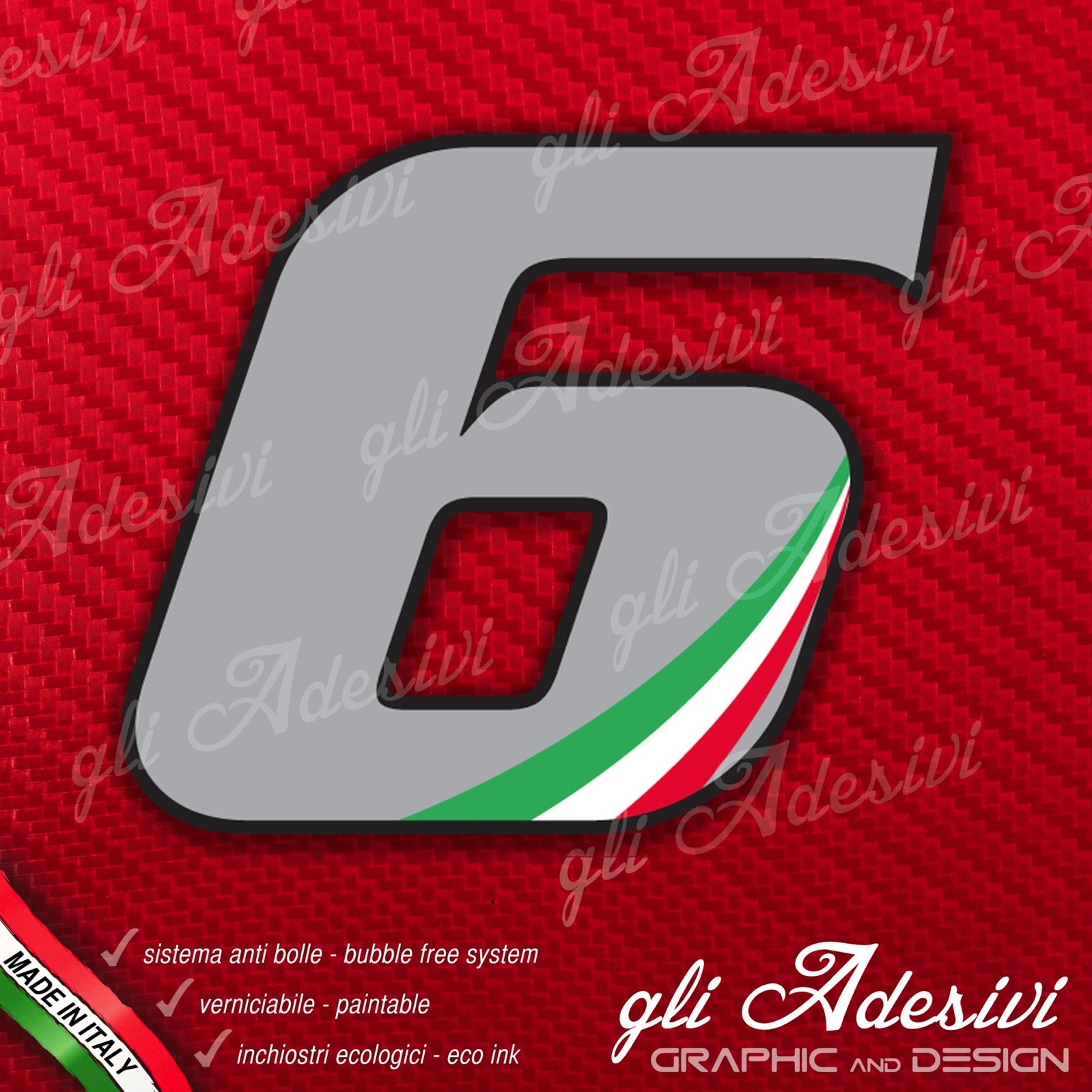 Sticker Number 6 Motorcycle Auto Cross Race Gray & Tricolor 15 Cm | eBay