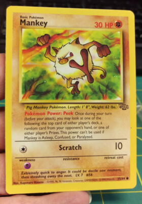 Mankey Pokemon Card 55/64 Basic Pokemon 30HP Great shape! Pik Monkey ...