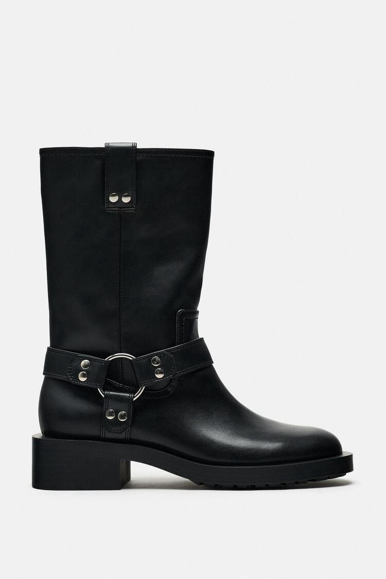 2024 Zara Black Motorcycle Biker Boots buckle US 7.5/ EU 2024 Zara Black Motorcycle Biker Boots buckle US 7.5/ EU