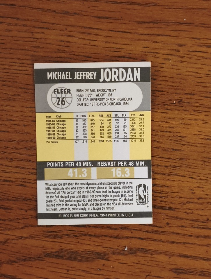 1990-91 Fleer - Michael Jordan #26 ***yellow Dot And Logo Error Card ...