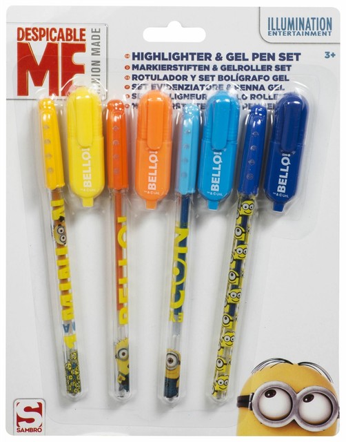 MINION Kids Gel Pens & Highlighter Set Minions Pencil Case Fillers Gift ...
