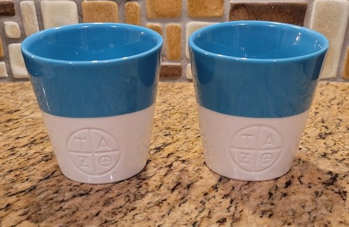 Pair (2) Starbucks 2012 TAZO Slant Tea Cups - Blue & White w/ No Handle ...
