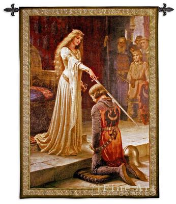 Medieval Tapestry The Accolade Knight Pic Leighton - BS 53"x42" | eBay