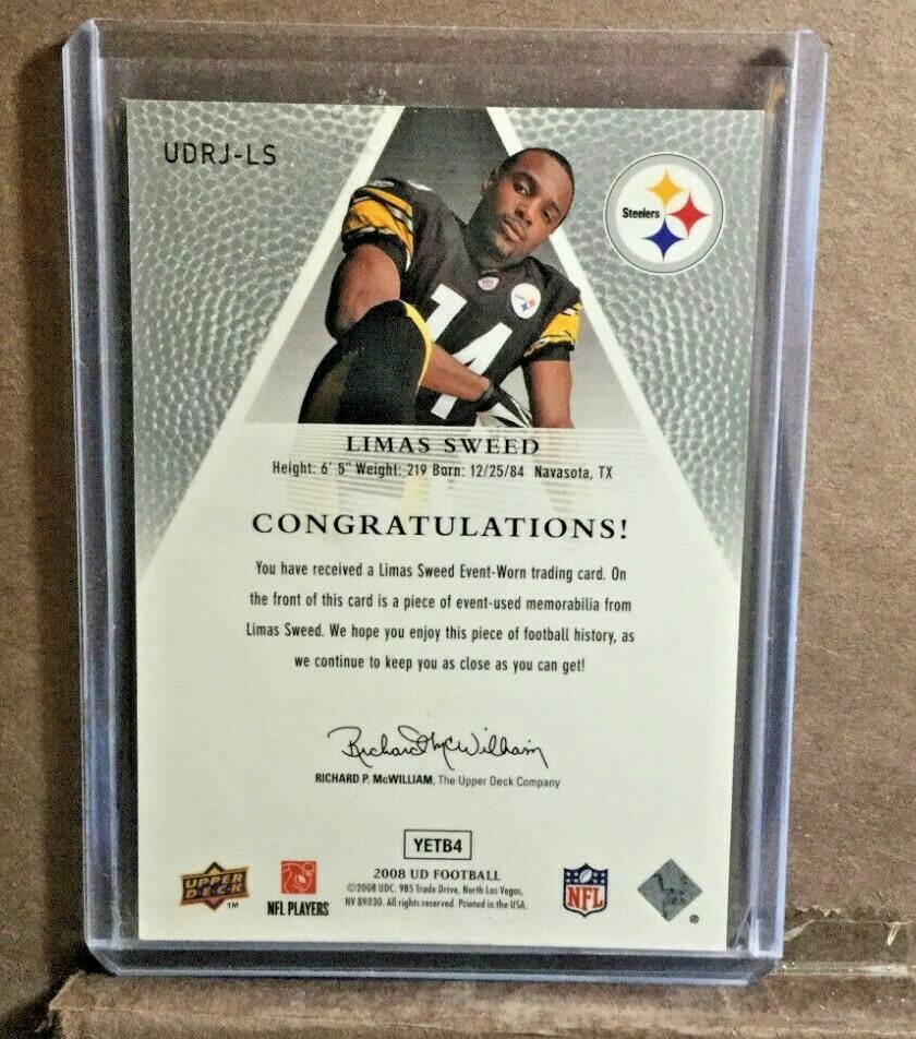 Limas Sweed 2008 Upper Deck Rookie Jersey #UDRJ-LS Pittsburgh Steelers ...