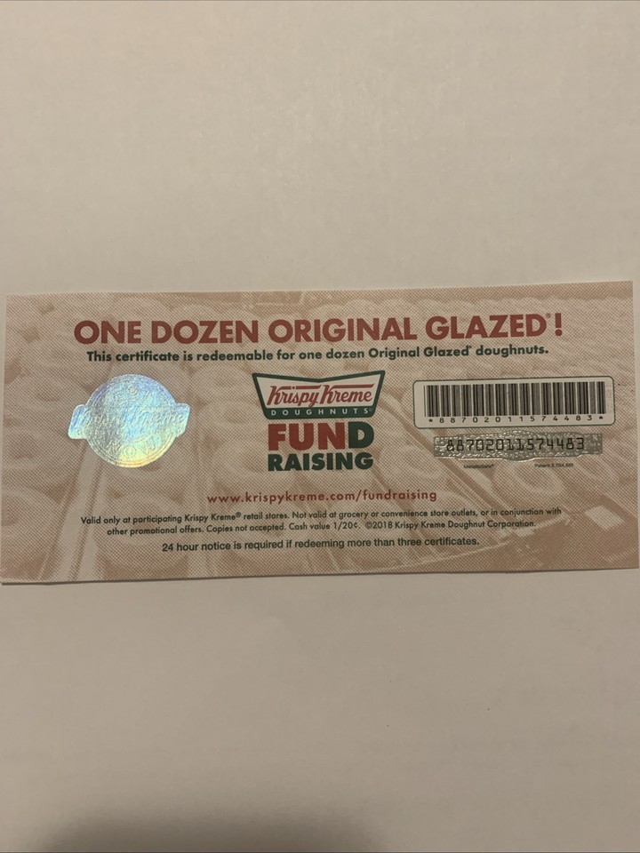 Krispy Kreme Certificate For Original Glazed Doughnuts | eBay