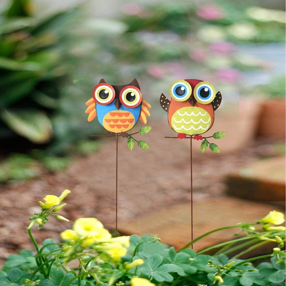 Metal Owl Garden Stake Set of 2, Indoor Outdoor Owl Decor for Patio ...