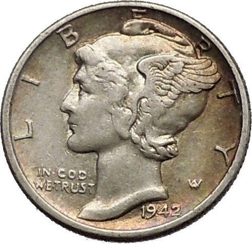 Mercury Winged Liberty Head 1942 Dime United States Silver Coin Fasces ...
