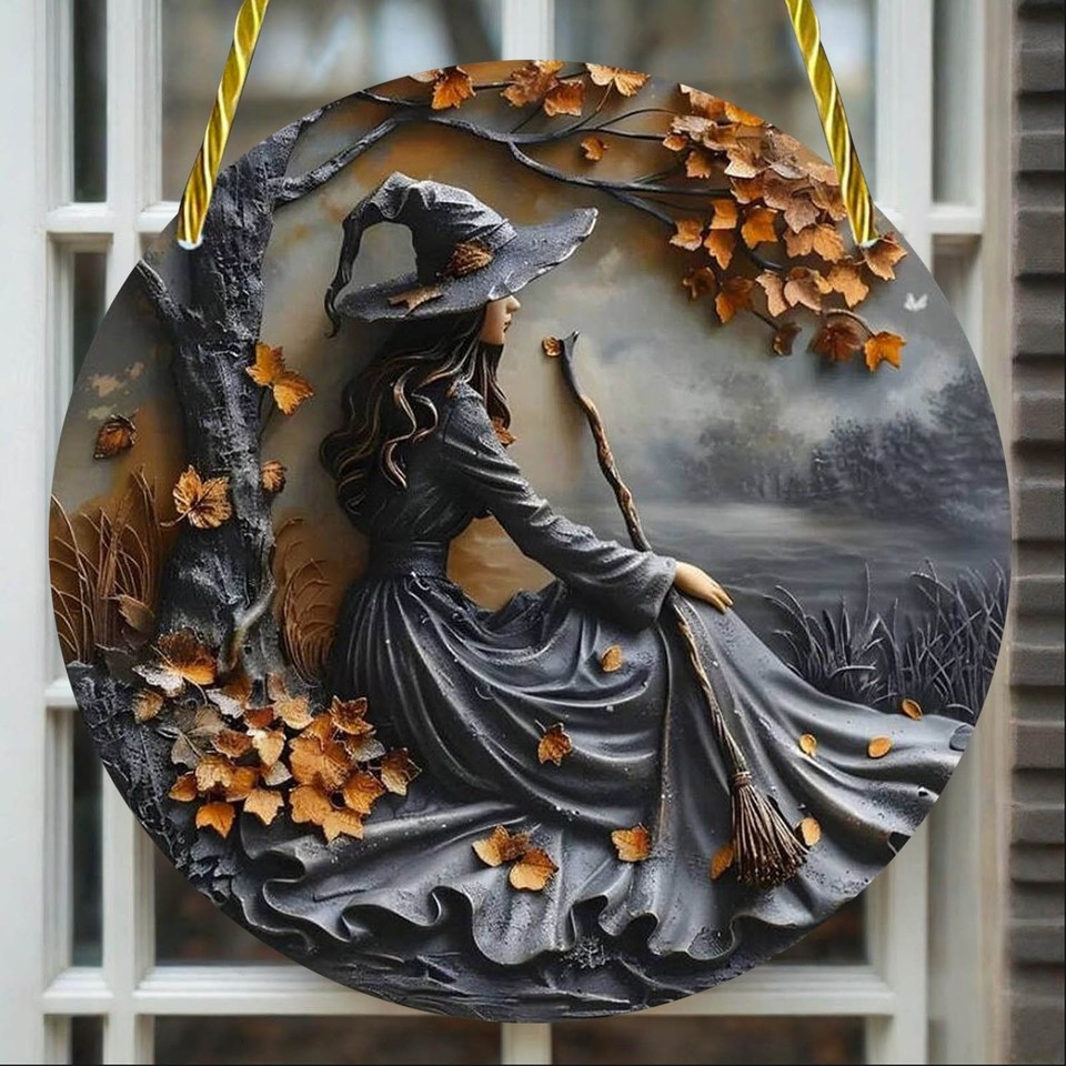 Witching Hour, Halloween Witch Wreath for Front Door Sign Wall Signs ...
