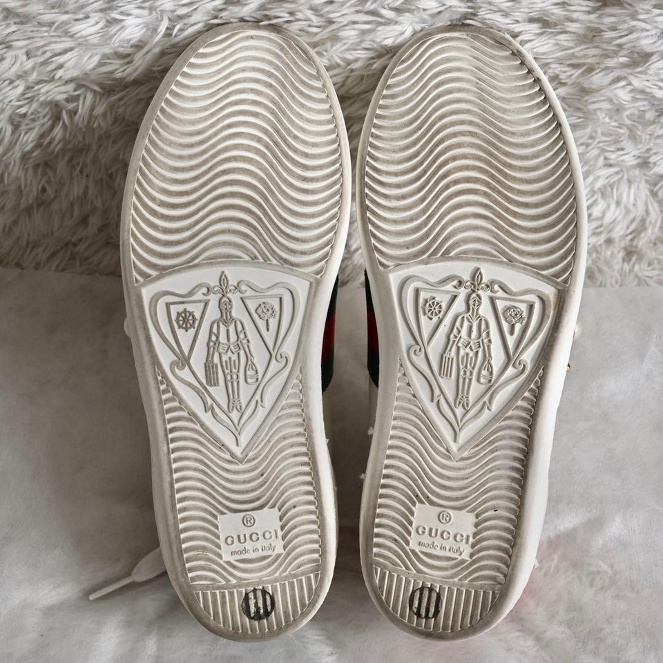 Auth GUCCI Low cut Lace Up Sneakers Pearl Logo UK1 EU34 US4 White ...