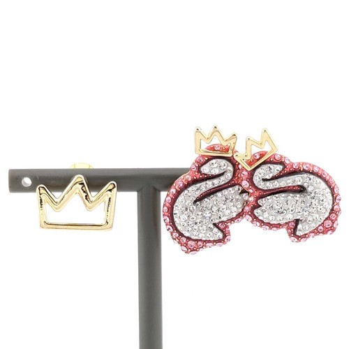 Swarovski Crystal Pop Swan Stud Earrings Set (3), Swan, Pink, Gold-Tone ...