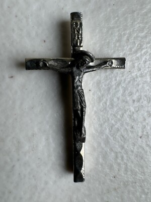 Vintage Crucifix Pendant INRI Silver Two Tone Thin Cross Stamped Italy ...