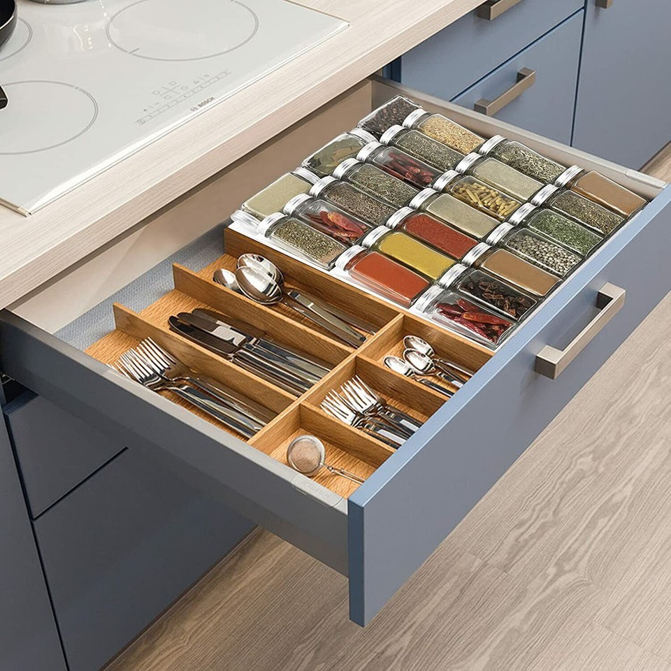 Spice Rack Drawer Organizer, 4 Tier Expandable 30cm to 59cm Seasonings ...